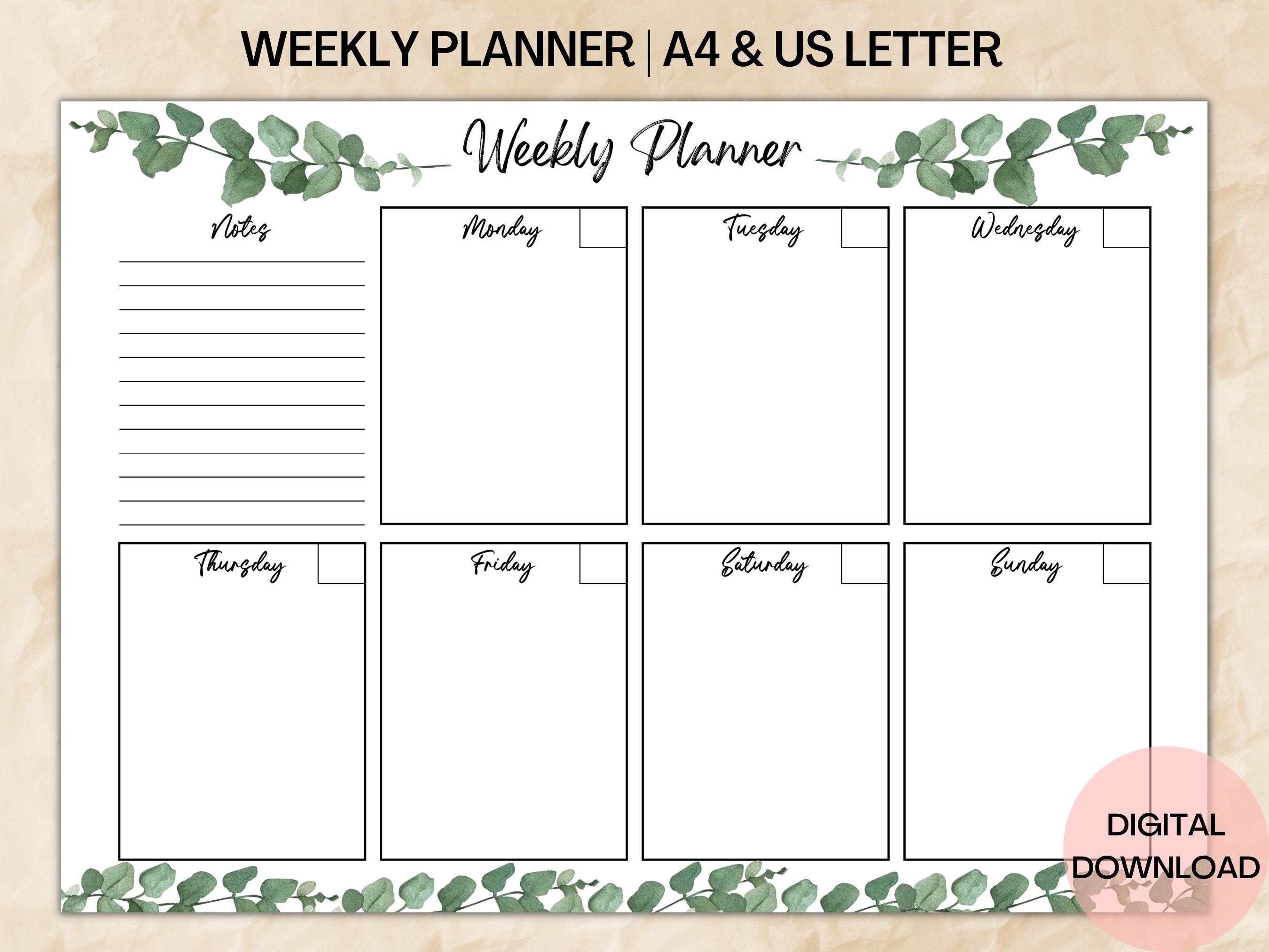 Weekly Planner Printable, Landscape Layout, Undated Planner, 2024 ...