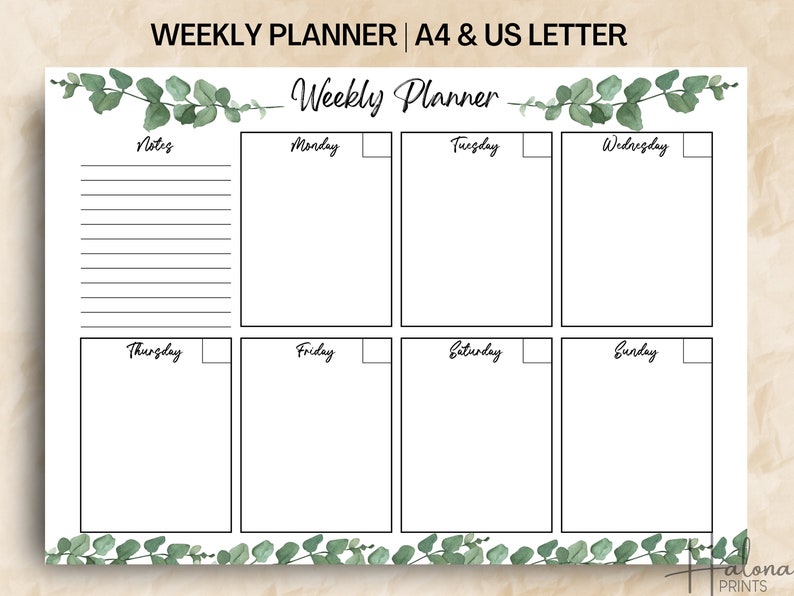 Weekly Planner Printable Landscape Layout Undated Planner - Etsy