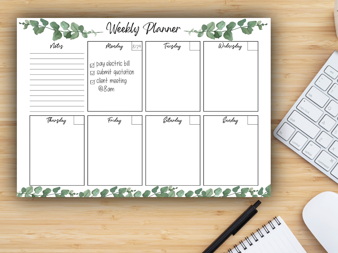 Weekly Planner Printable, Landscape Layout, Undated Planner, 2024 ...