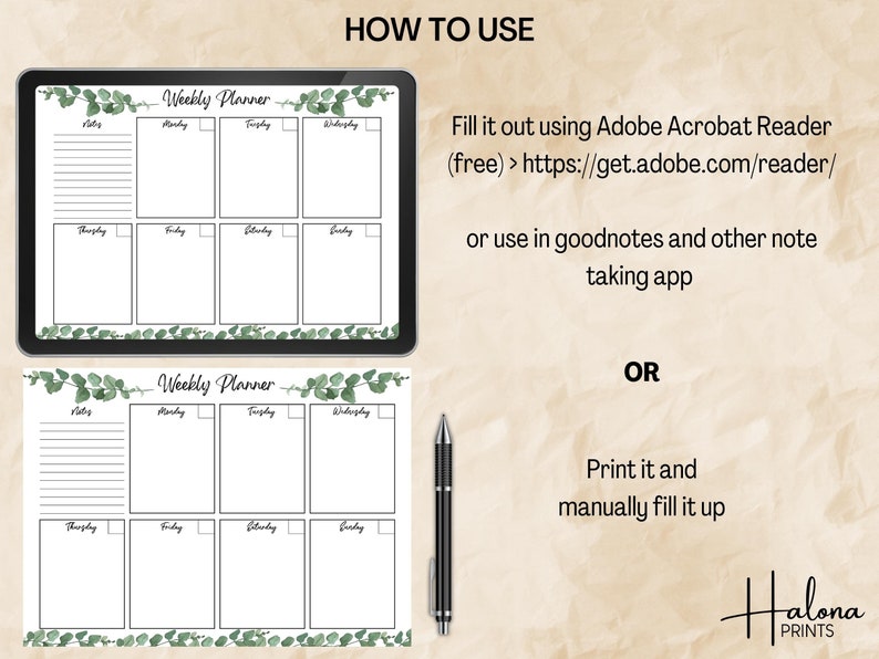 Weekly Planner Printable, Landscape Layout, Undated Planner, 2024 ...