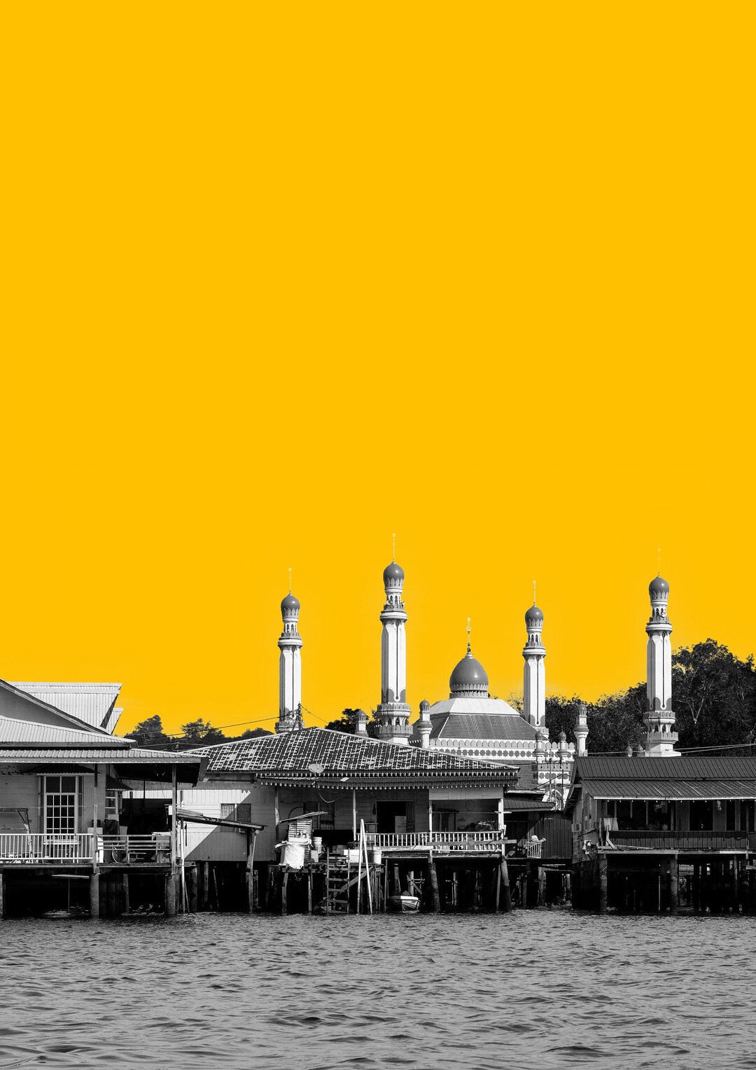 Unique Brunei Art Brunei Water Village and Mosque Skyline Borneo Asia ...