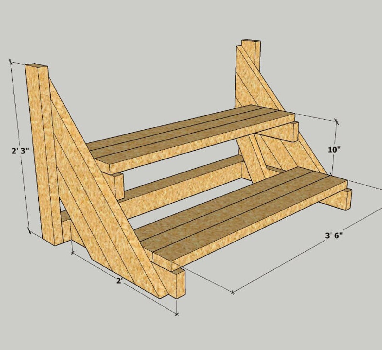 DIY Two-tier Wooden Stair Step Plan for Outdoor/pdf Step Plans/stair ...