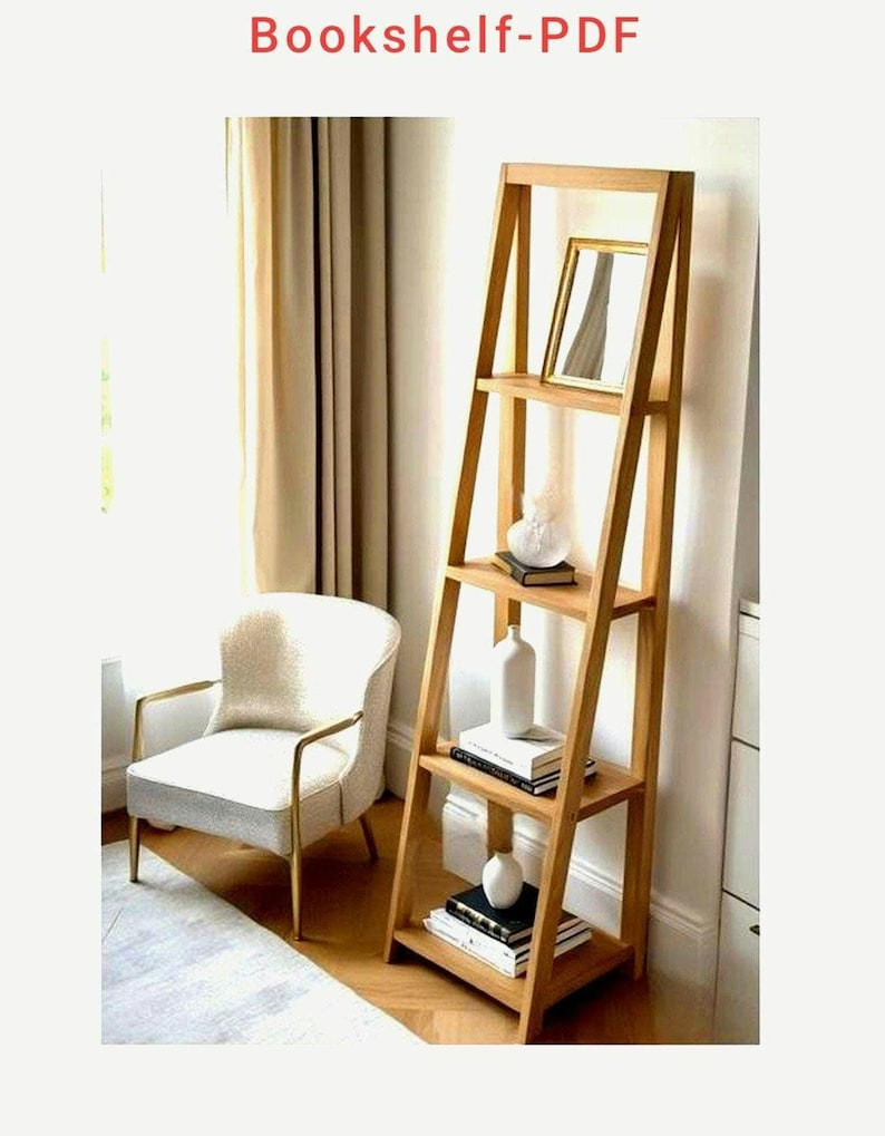 DIY Ladder Bookshelf PDF Plan, Bookshelf Woodworking Guide, Wooden ...