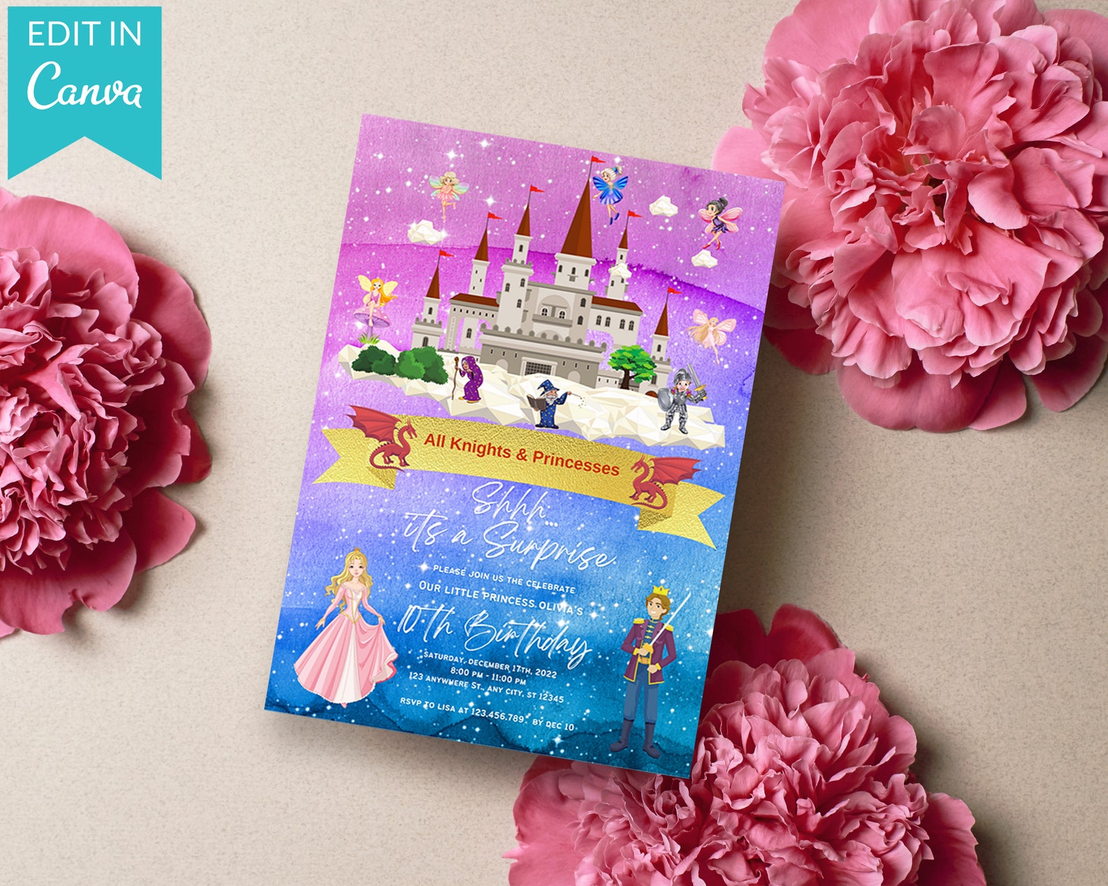 Editable Castle Birthday Invitation Surprise Birthday Party - Etsy