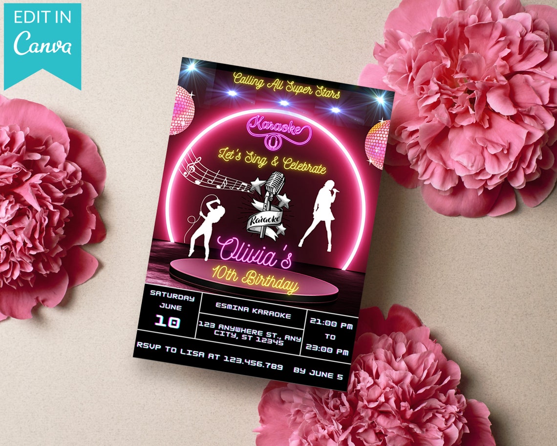 Singing Birthday Party Invitation Karaoke Birthday Party - Etsy