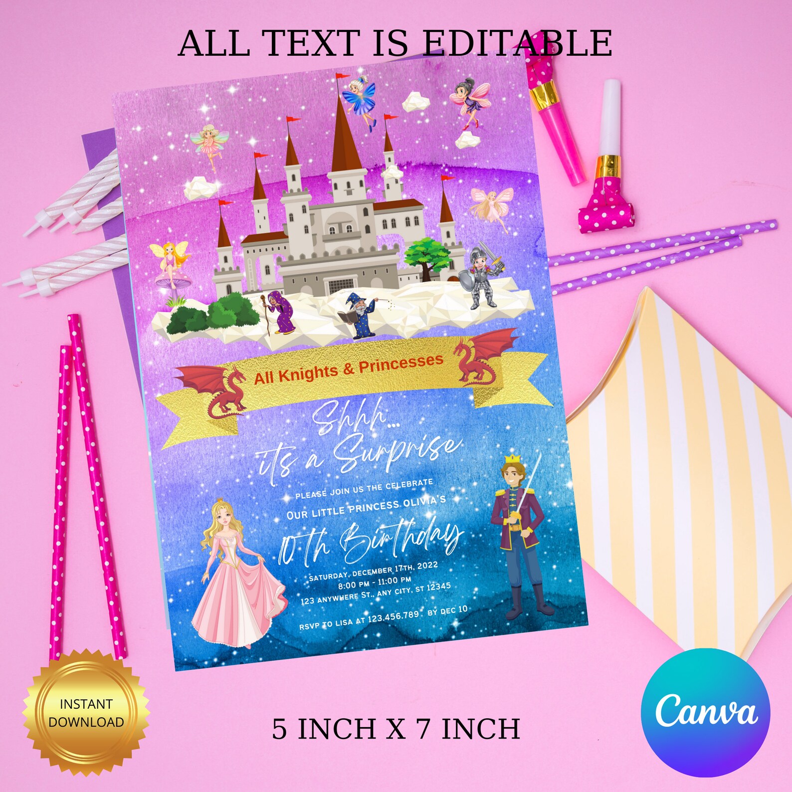 Editable Castle Birthday Invitation Surprise Birthday Party - Etsy