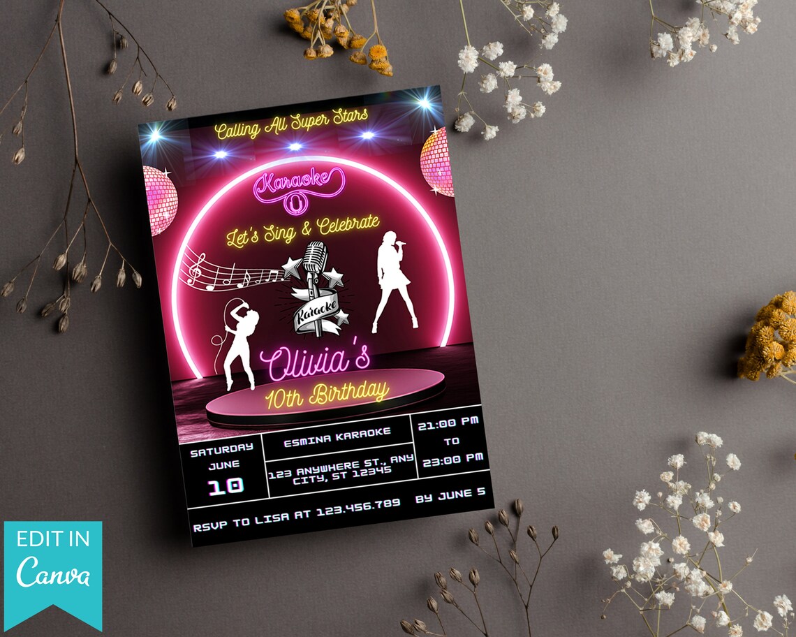 Singing Birthday Party Invitation Karaoke Birthday Party - Etsy