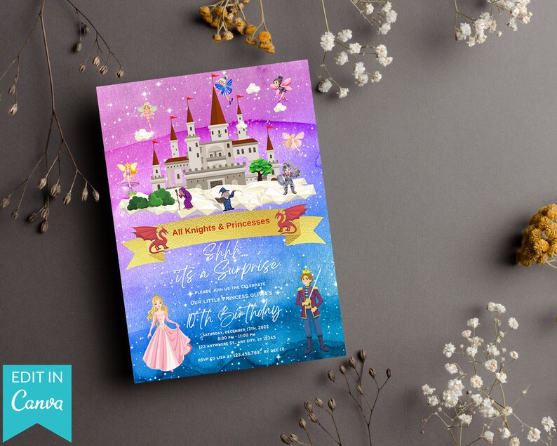 Editable Castle Birthday Invitation Surprise Birthday Party - Etsy