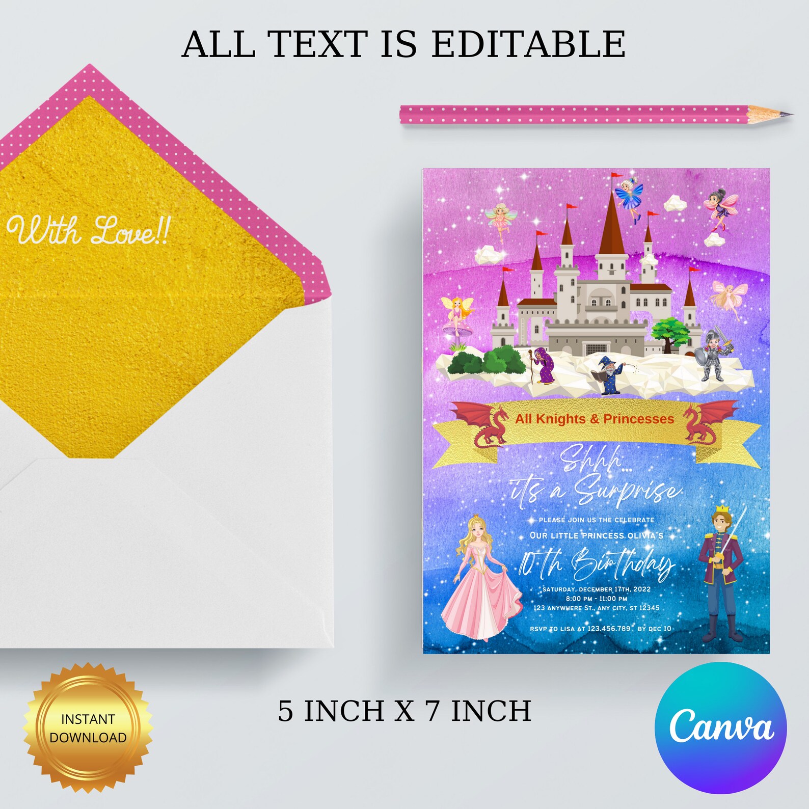 Editable Castle Birthday Invitation Surprise Birthday Party - Etsy