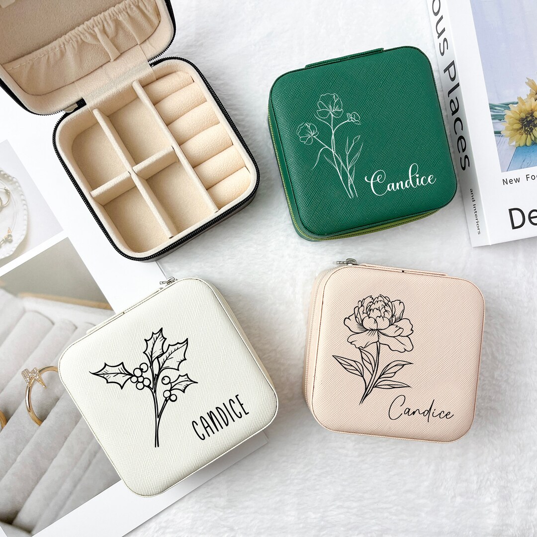 Personalized Jewelry Boxes Bridesmaid Jewelry Box Engraved Birth Flower ...