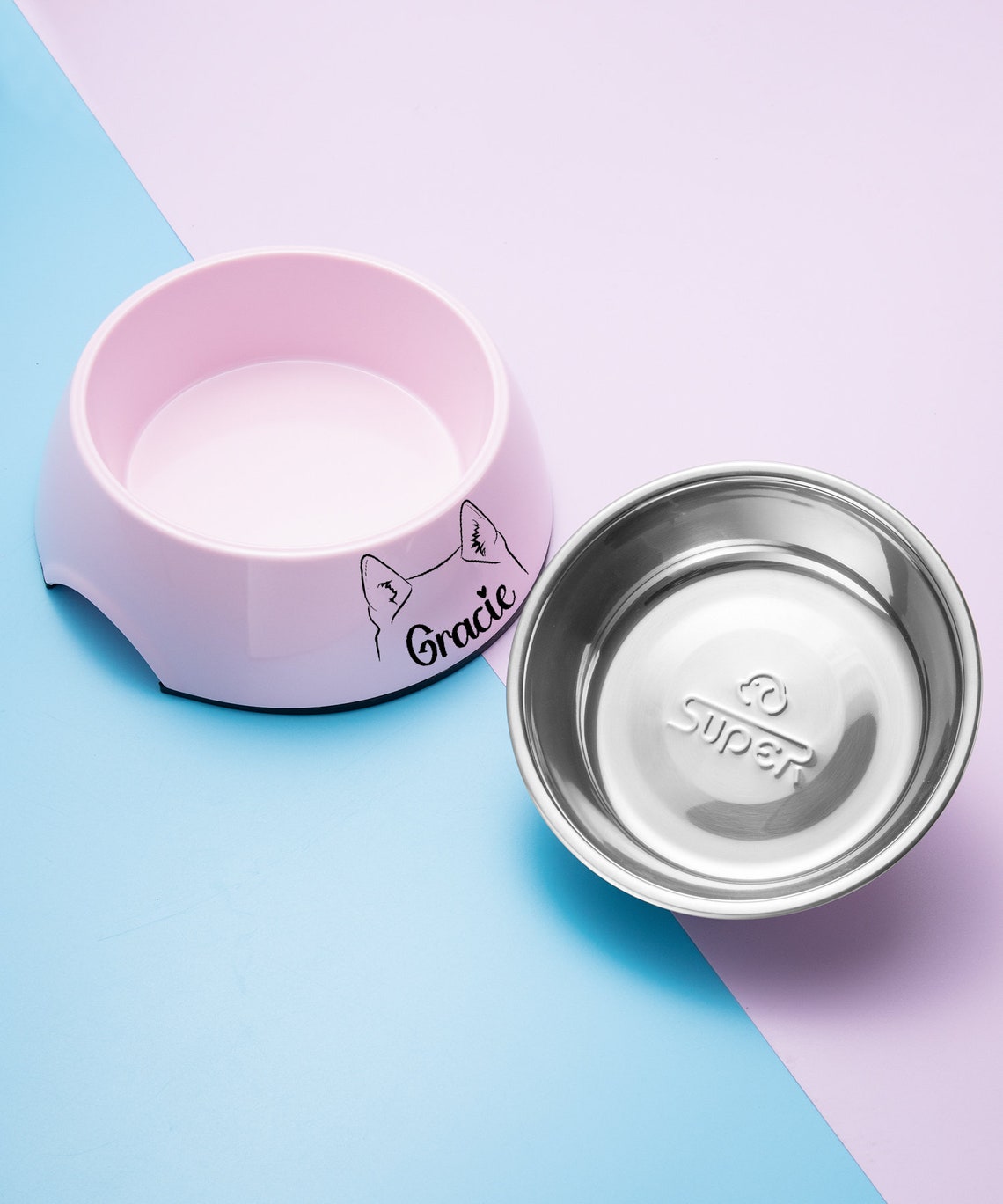 Custom Dog Ear Name Dog Bowl, Pet Bowl, Personalized Dog Food Water ...