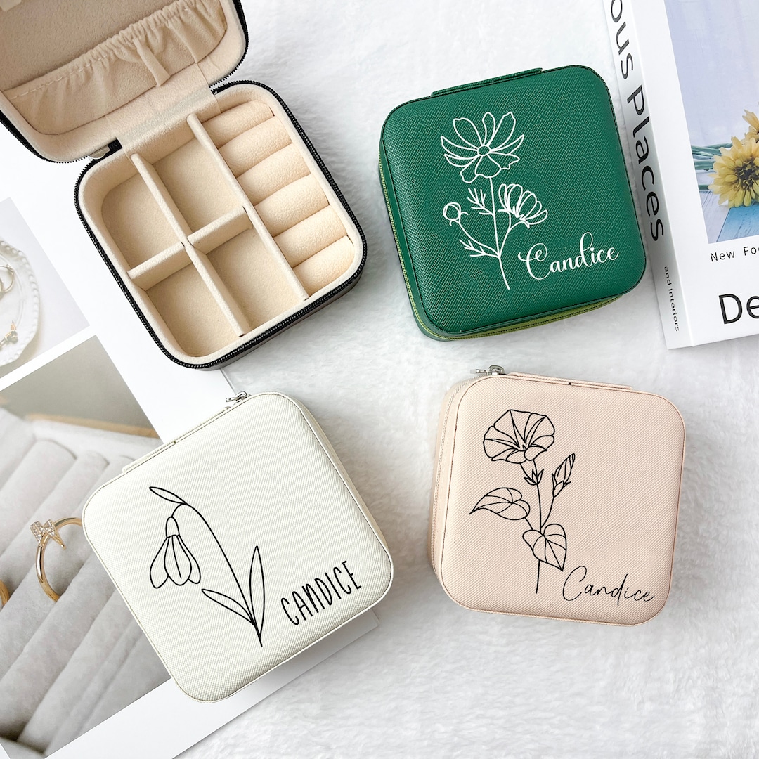 Engraved Birth Flower Jewellery Box Personalized Jewelry Boxes ...