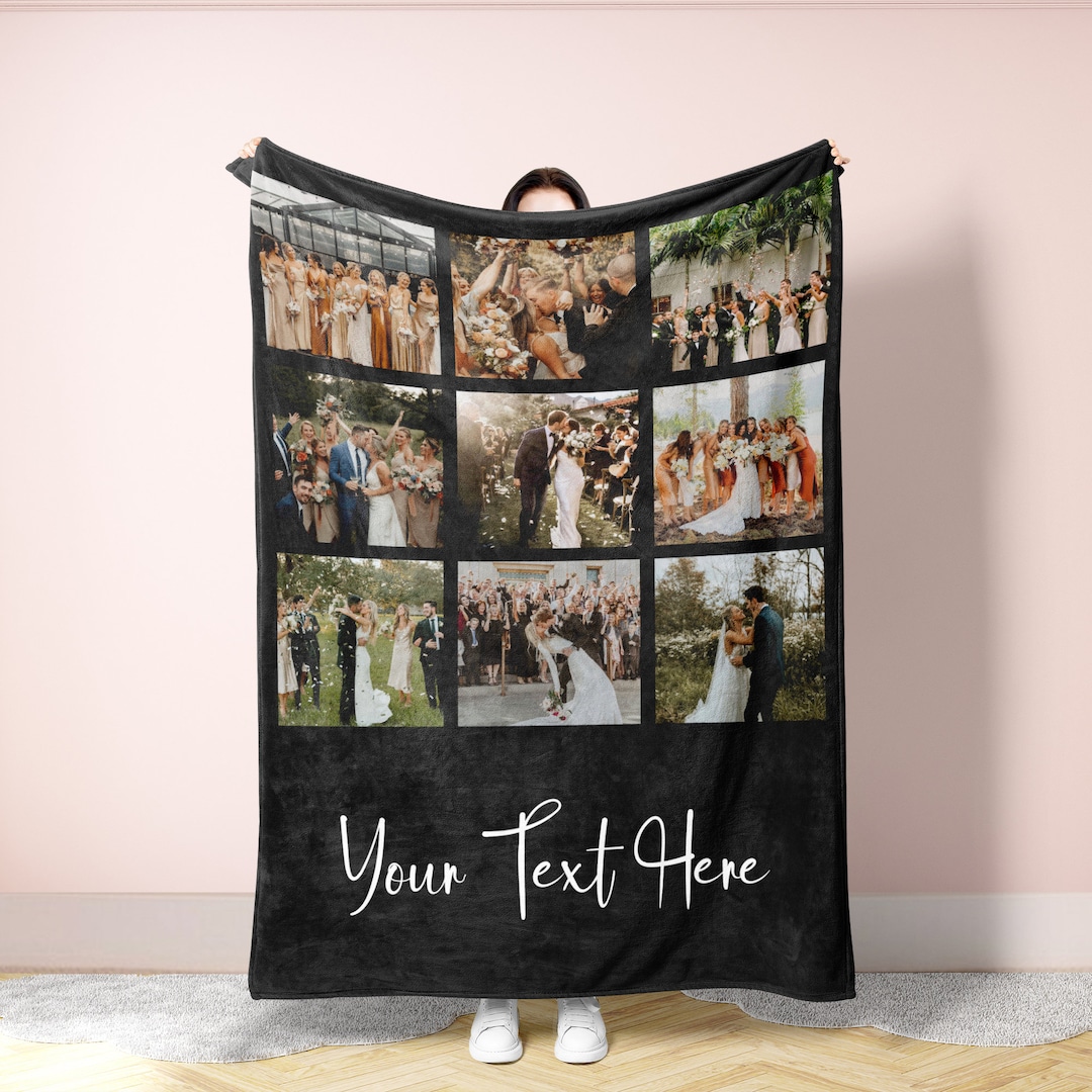 Picture Blanket With Text, Personalized Photo Blanket Collage, Family ...