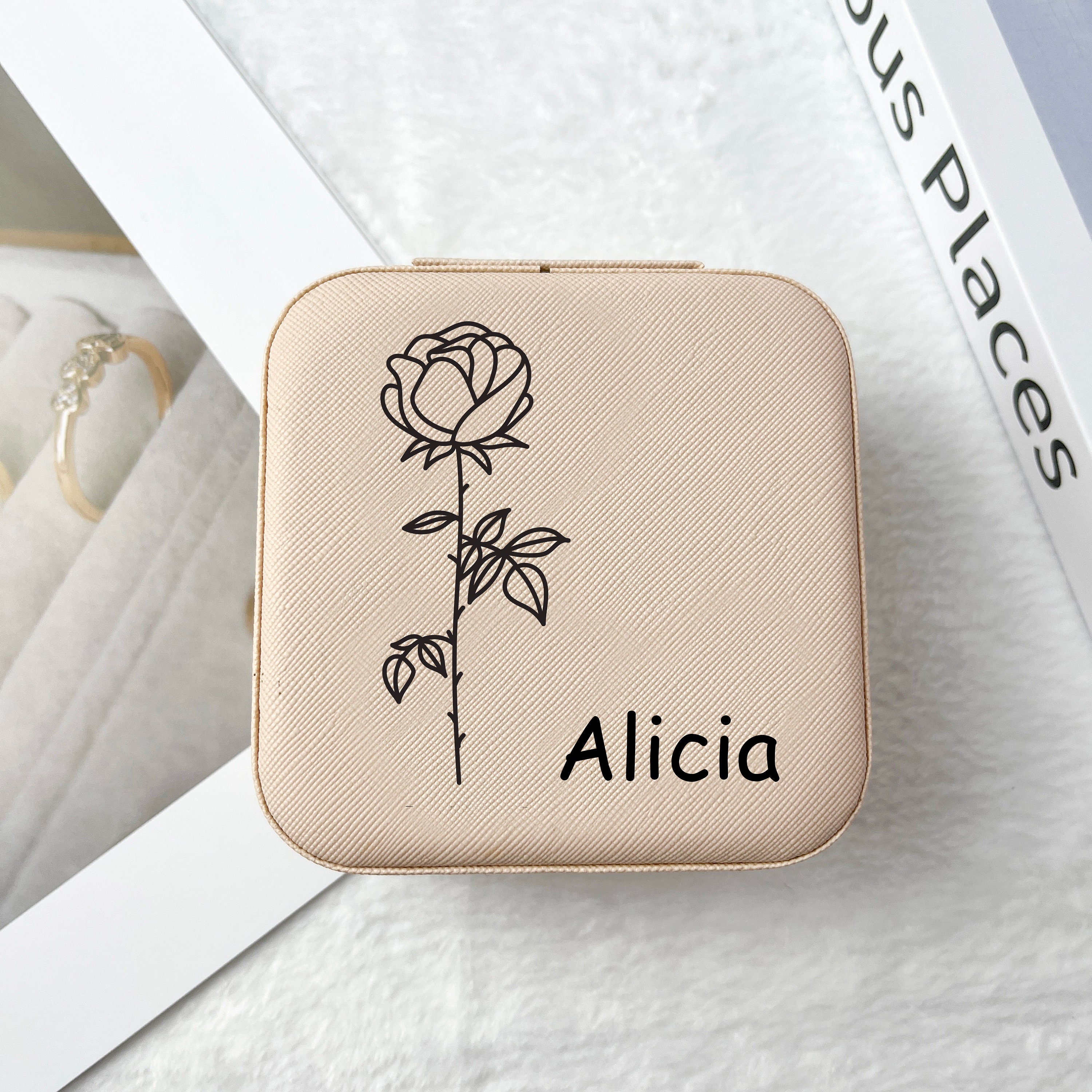 Birth Flower Jewellery Box Engraved Bridesmaid Jewelry Box Custom Name ...