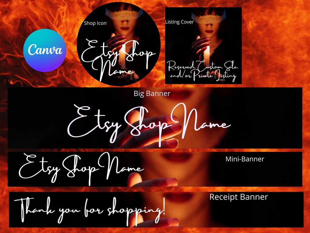 Fire Witch Etsy Shop Banner Set, Halloween Witchy Gothic Etsy Banner ...