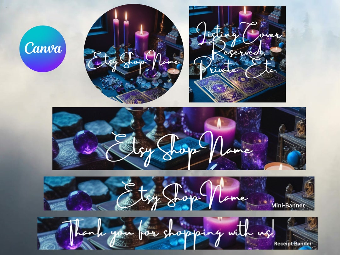 Purple Tarot Witchy Etsy Shop Banner Set, Halloween Etsy Banner ...