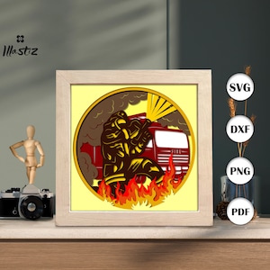 Firefighter Shadow Box Svg, Firefighter Paper Cut Light Box, 3D ...