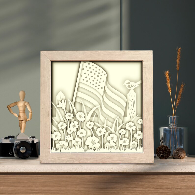 American Flag Shadow Box Svg American Flag Paper Cut Light - Etsy