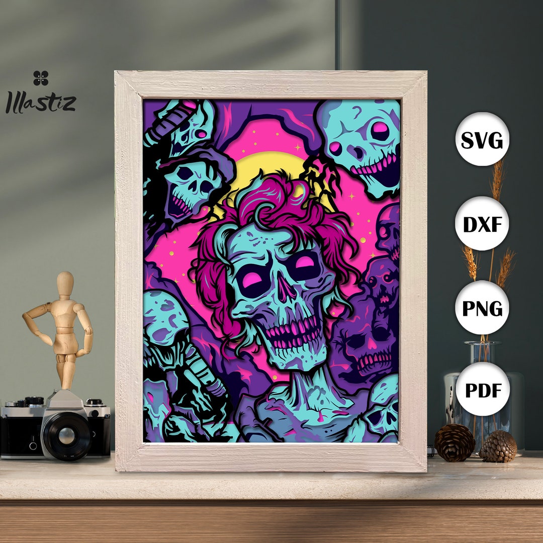 Zombie Smile Shadow Box Svg, Halloween Paper Cut Light Box, 3D ...