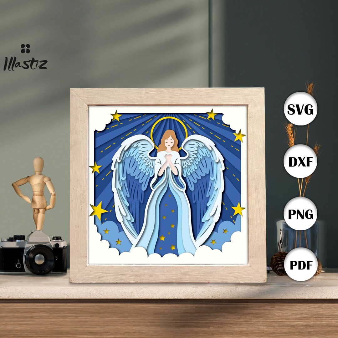 Angel 5 Shadow Box Svg, Angel Paper Cut Light Box, 3D Angel Shadow Box ...