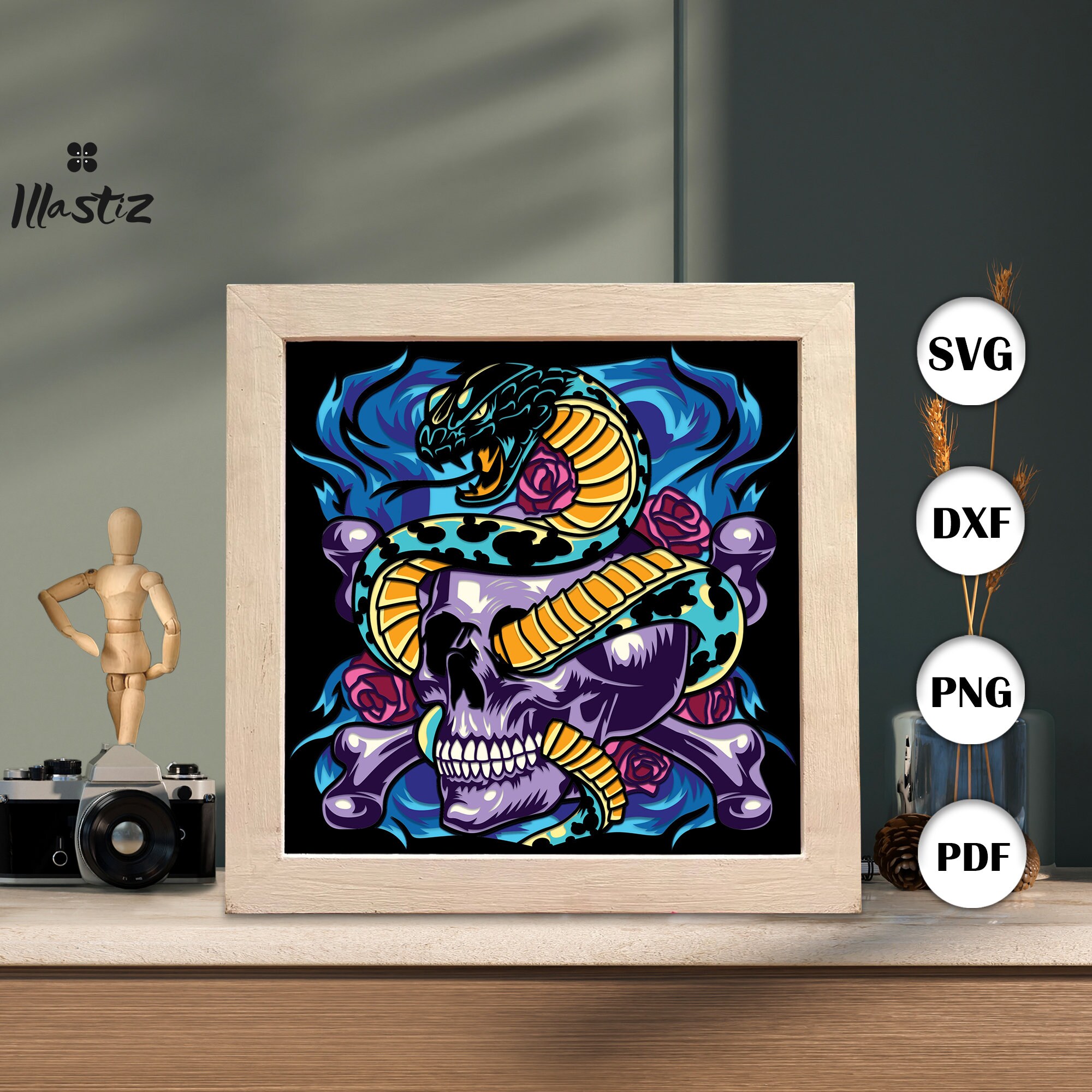 Skull Snake Shadow Box Svg Snake Paper Cut Light Box 3D - Etsy Australia