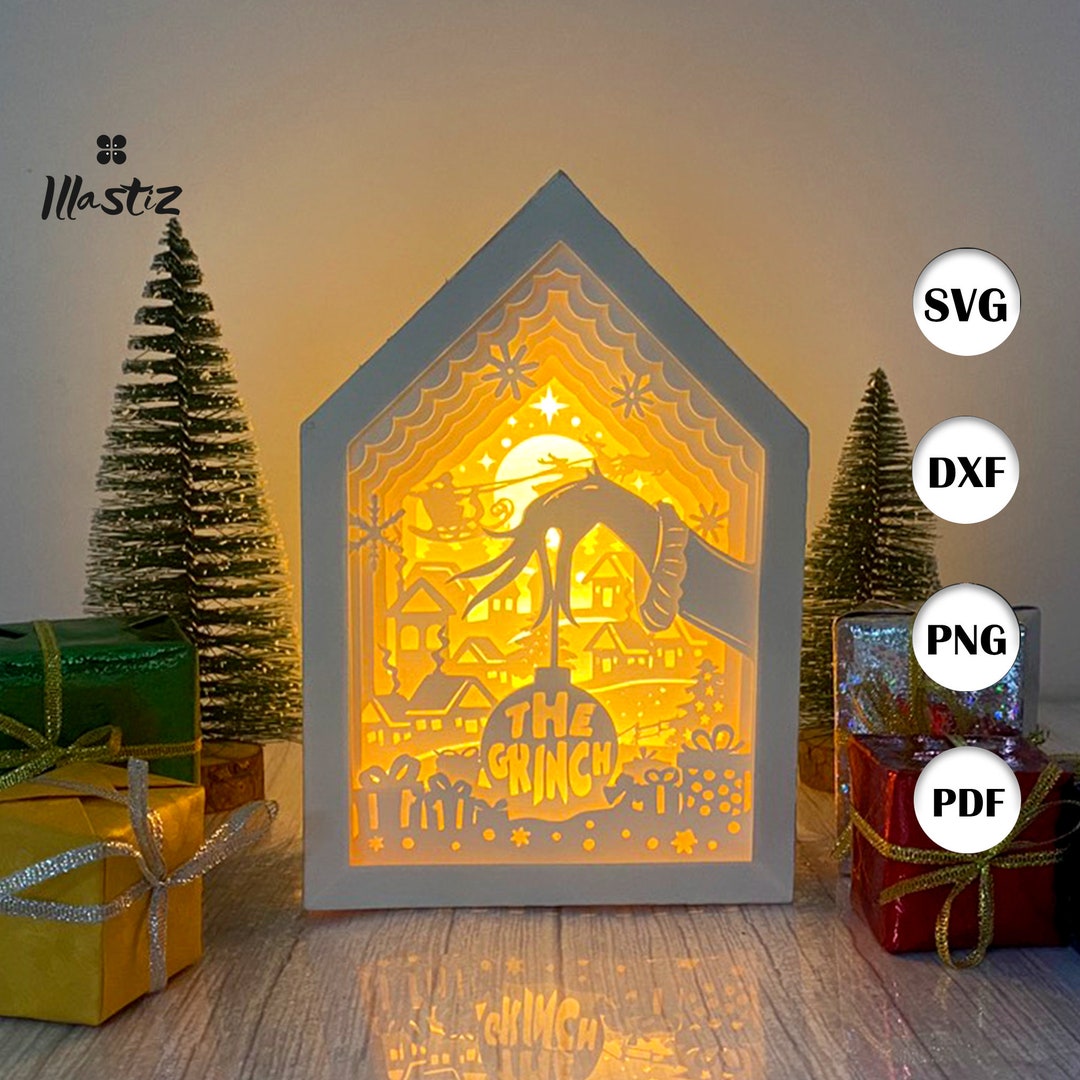 The Grinch House Box Lantern for Christmas Decoration, House Box Shadow ...
