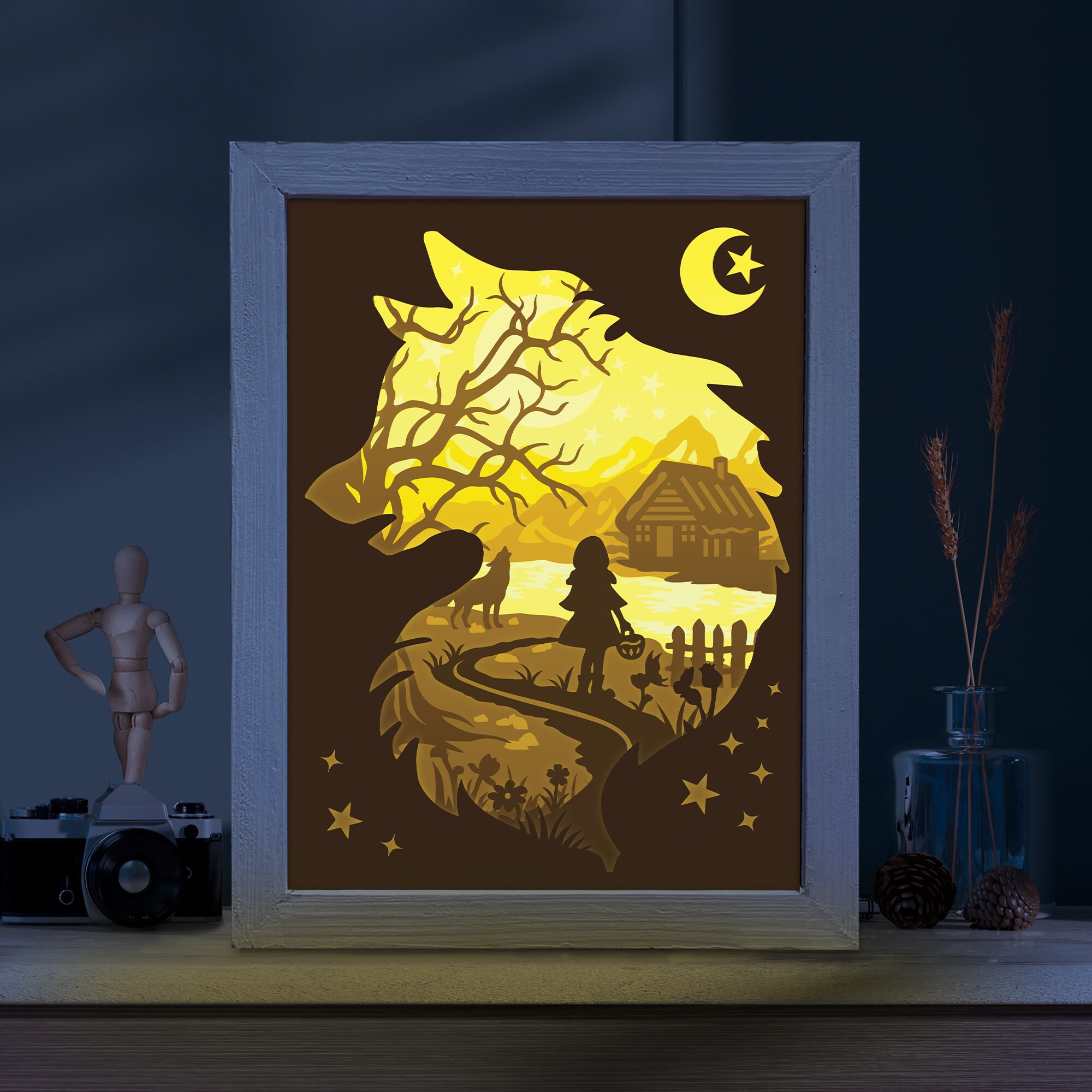 Wolf Shadow Box Svg Wolf Paper Cut Light Box 3D Wolf Shadow - Etsy