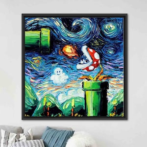 Van Gogh Mario Printed, Van Gogh Canvas Art, Modern Starry Night ...