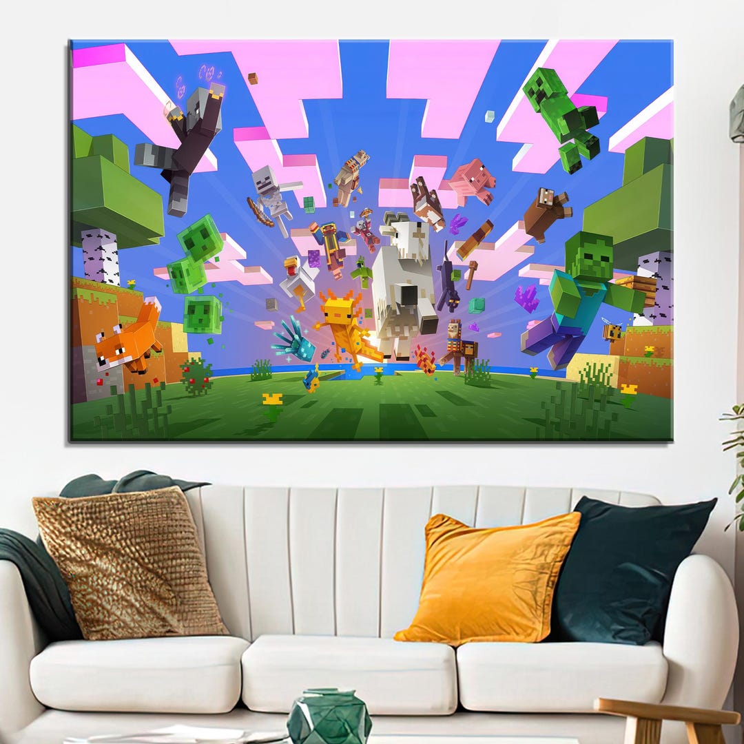 Minecraft Block Canvas, Minecraft Pixel Wall Print, Gaming Art Print ...