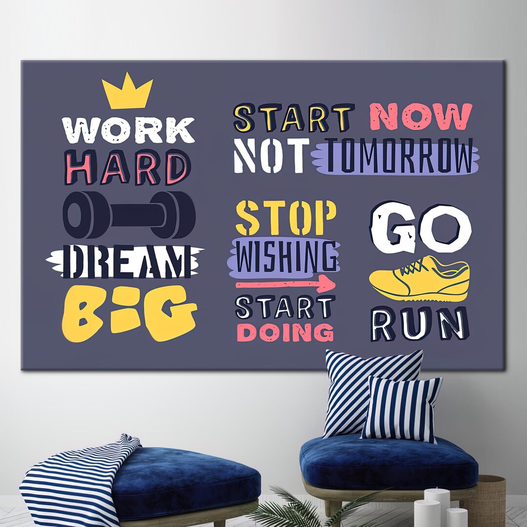 Work Hard, Quote Art Canvas, Success Wall Decor, Inspirational Poster ...