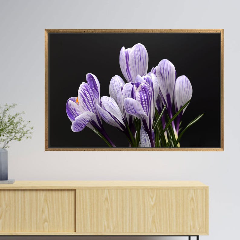 Crocus Canvas Decor, Large Wall Decor, Crocus Lover Gift Poster, Purple ...