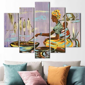 African Mother Cooking, African Canvas, African Woman Artwork ...