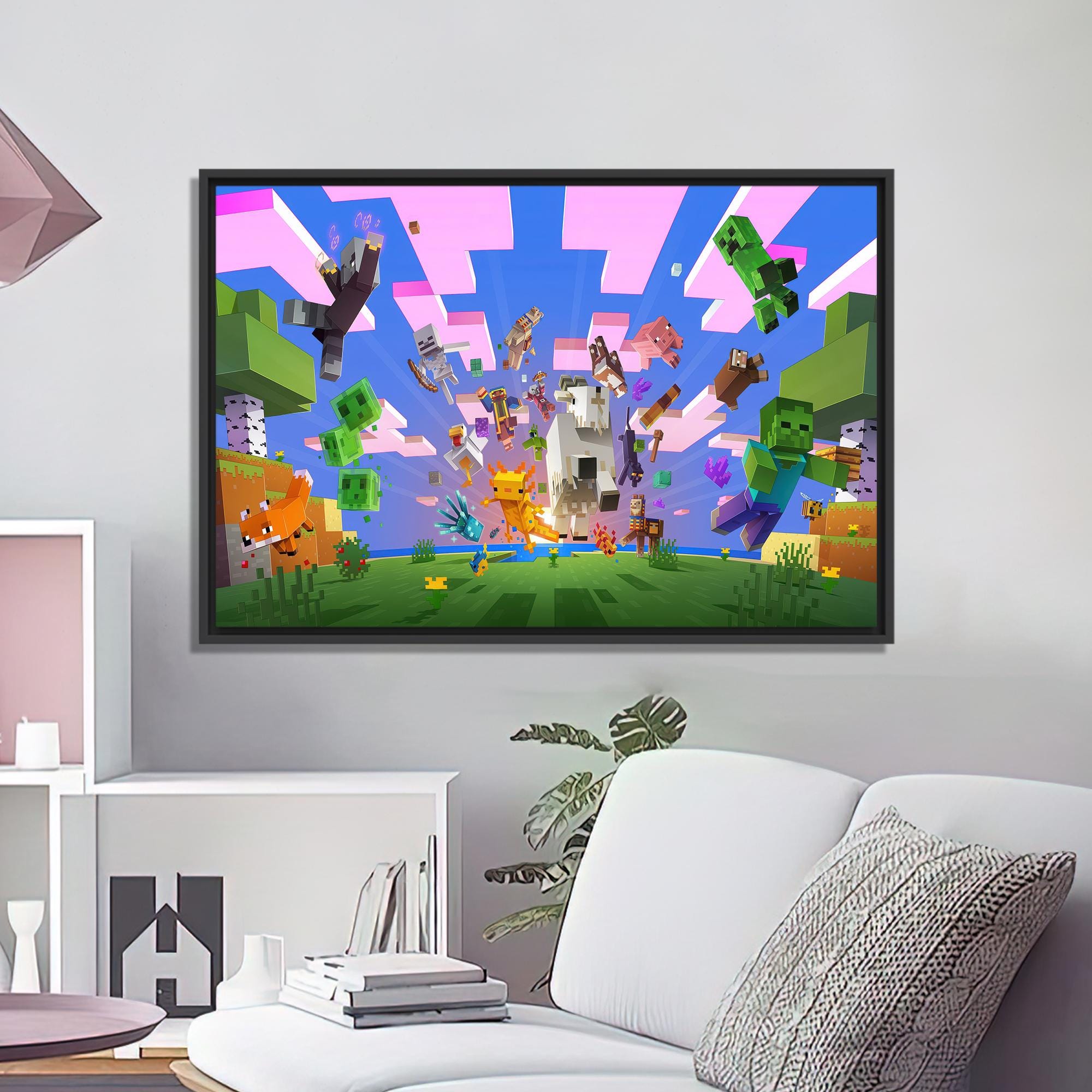 Minecraft Block Canvas, Minecraft Pixel Wall Print, Gaming Art Print ...