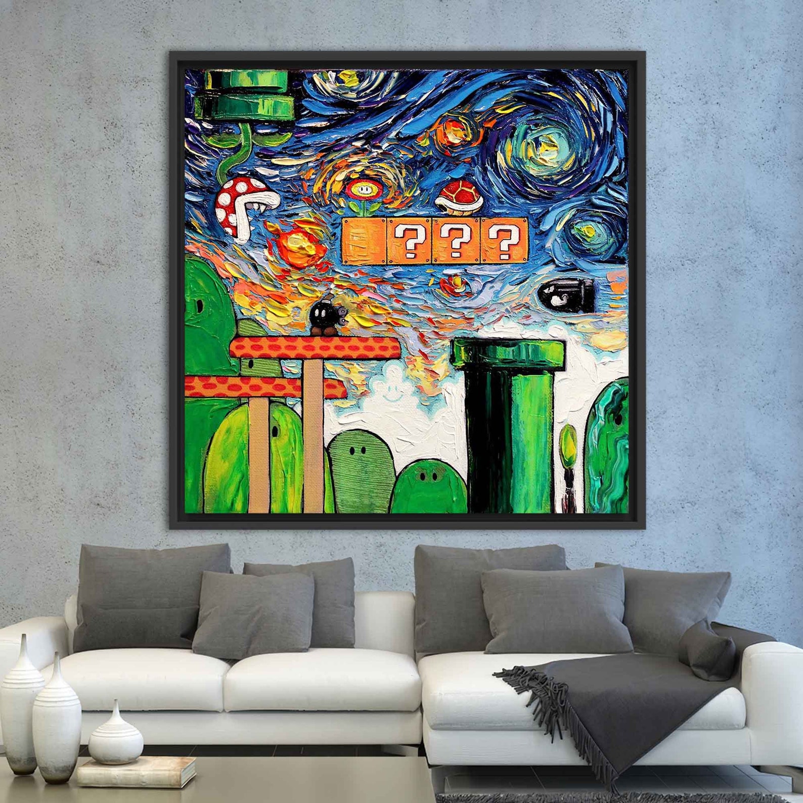 Mario World Van Gogh, Super Mario Canvas Gift, Van Gogh Canvas Decor ...