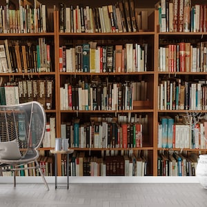 Book Wall Decor, Bookshelf Wall Paper, Bookshelf Photo Wall Poster ...