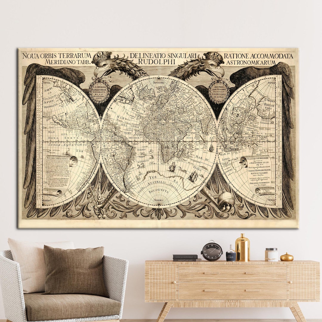 Vintage World Map Wall Decor, Map Printed, Old Map Poster, Classroom ...