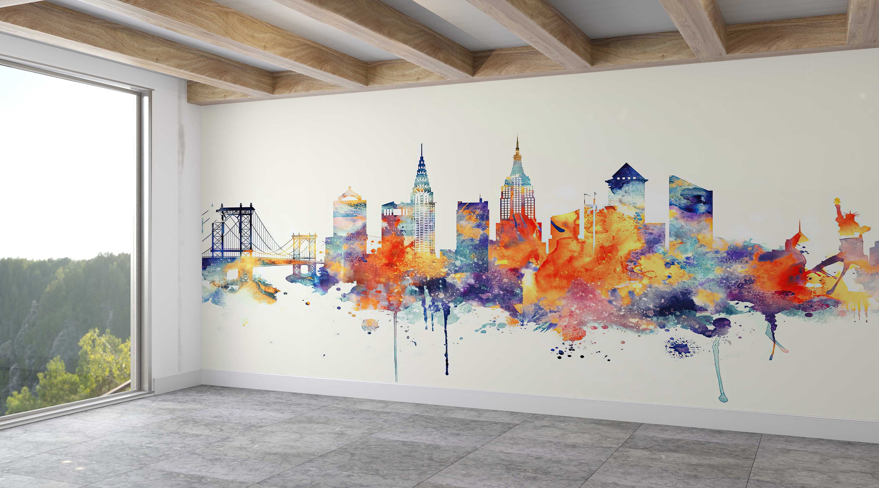 Cityscape Mural Abstract Wall Mural View Wall Poster - Etsy
