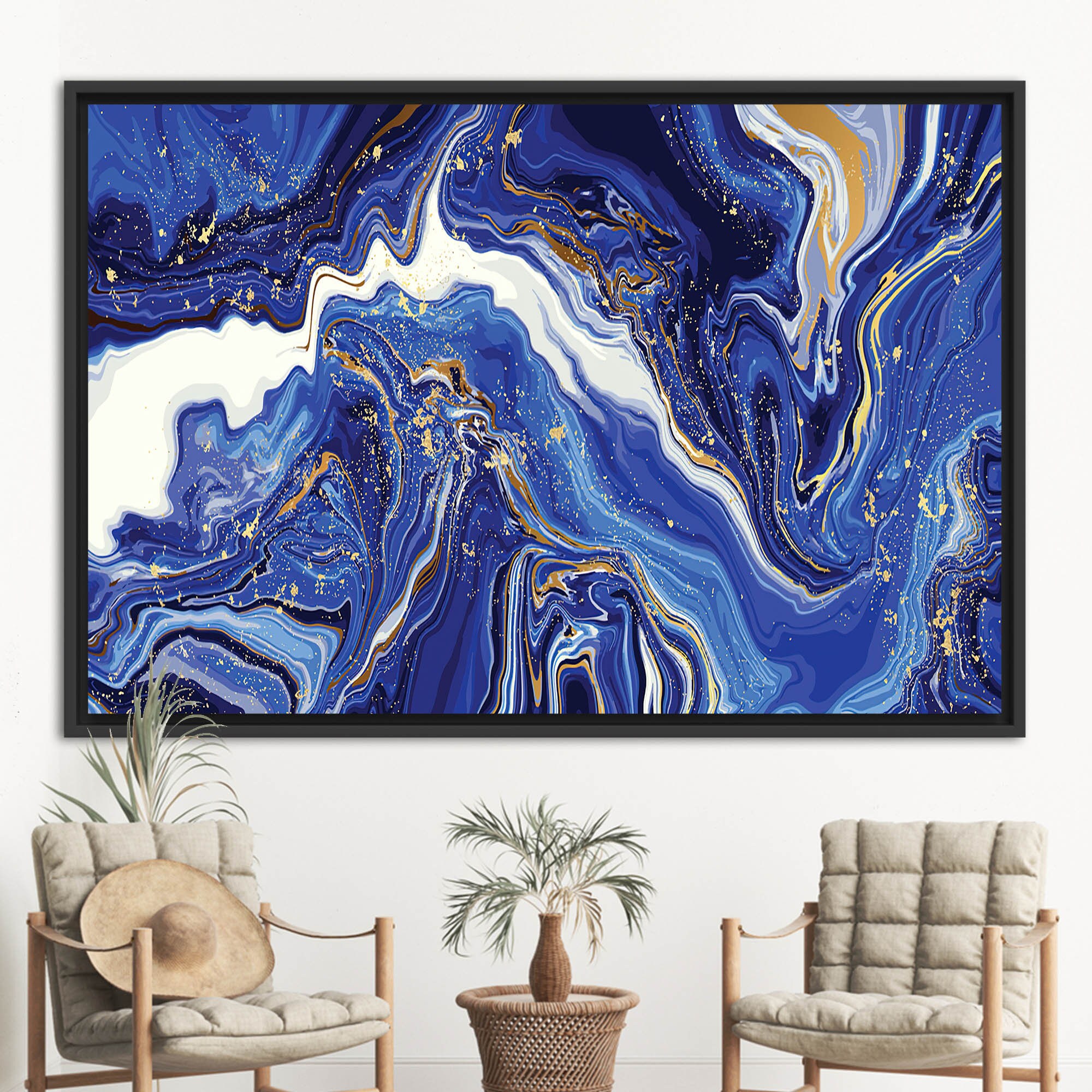 Navy Blue Marble Wall Art Gold Marble Poster Modern Wall - Etsy