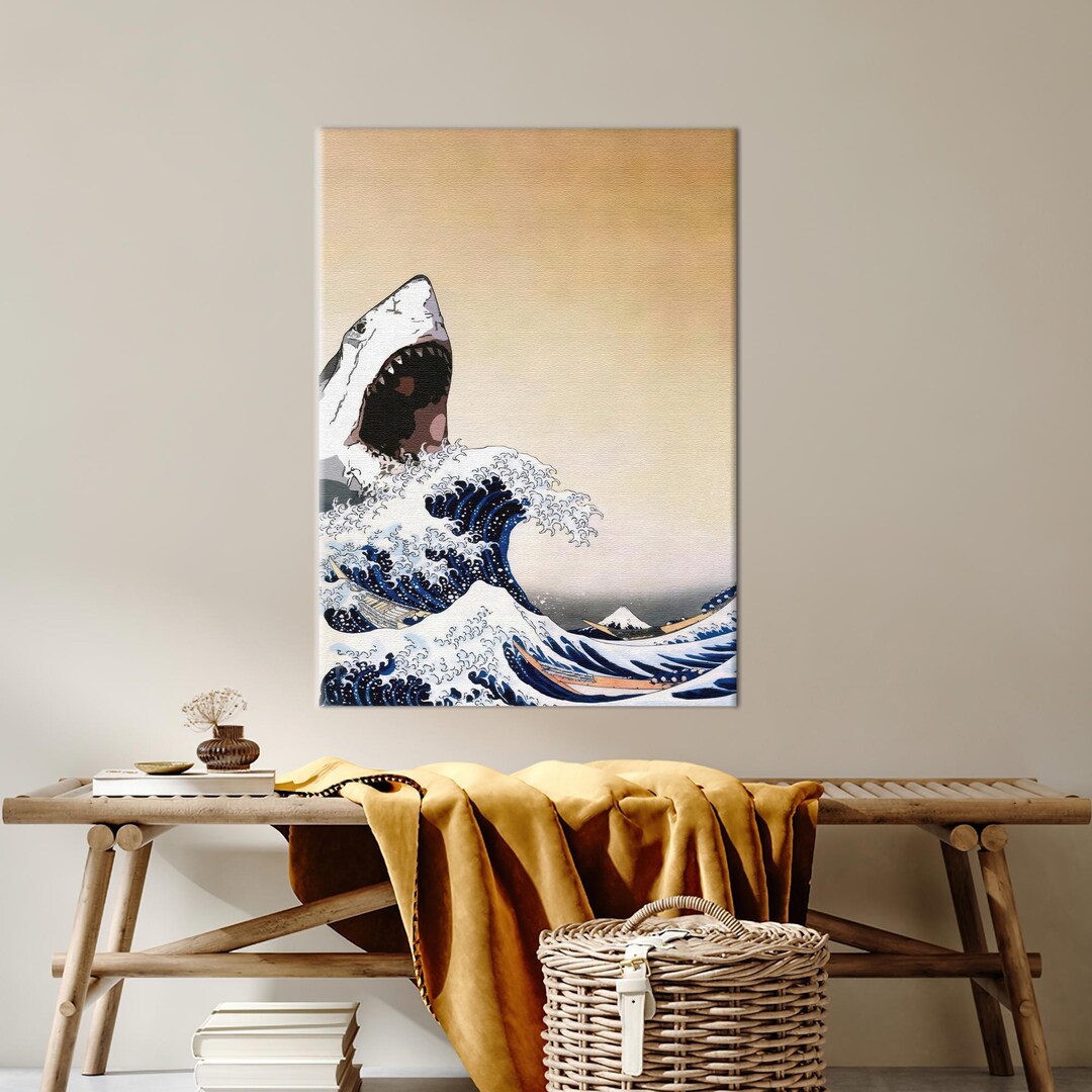 Office Decor Art, Abstract Art, Wave Canvas Poster, Personalized Baby Gift, Shark Canvas Gift ...