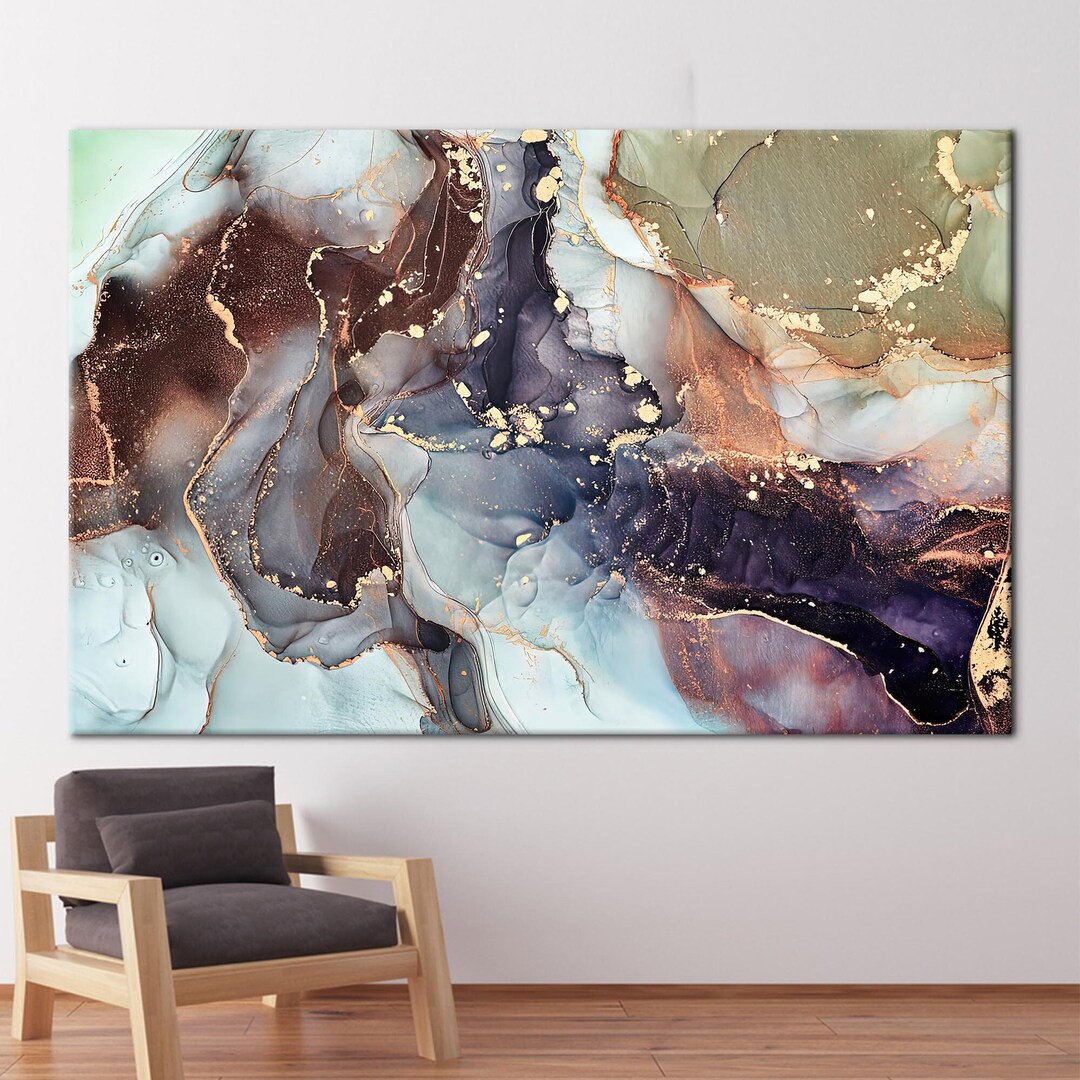 Modern Marble Wall Art, Marble Canvas Art, Alcohol Ink Art, Gold Marble ...