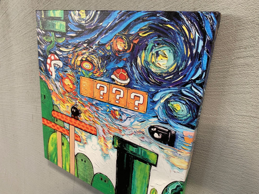 Mario World Van Gogh, Super Mario Canvas Gift, Van Gogh Canvas Decor ...