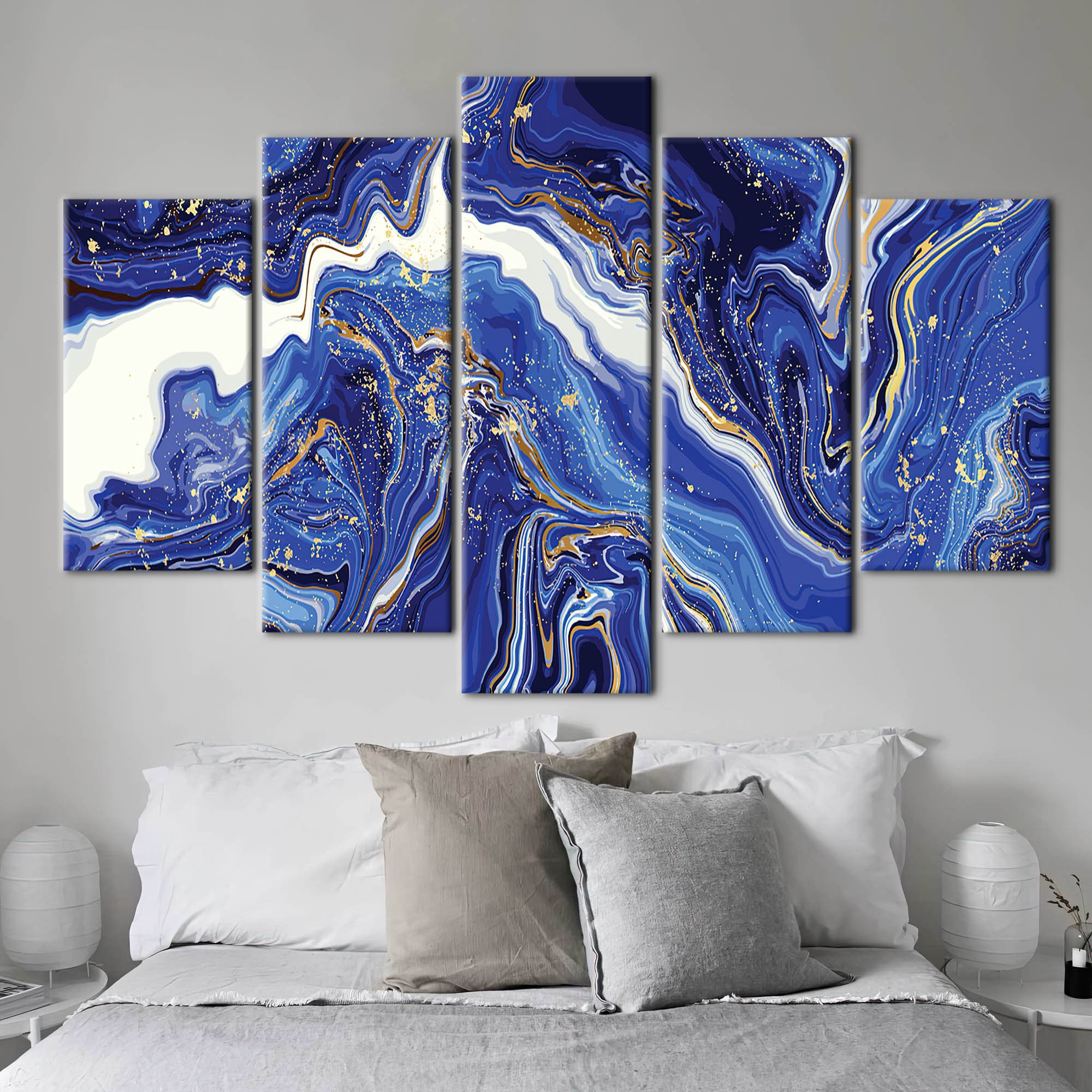 Navy Blue Marble Wall Art Gold Marble Poster Modern Wall - Etsy