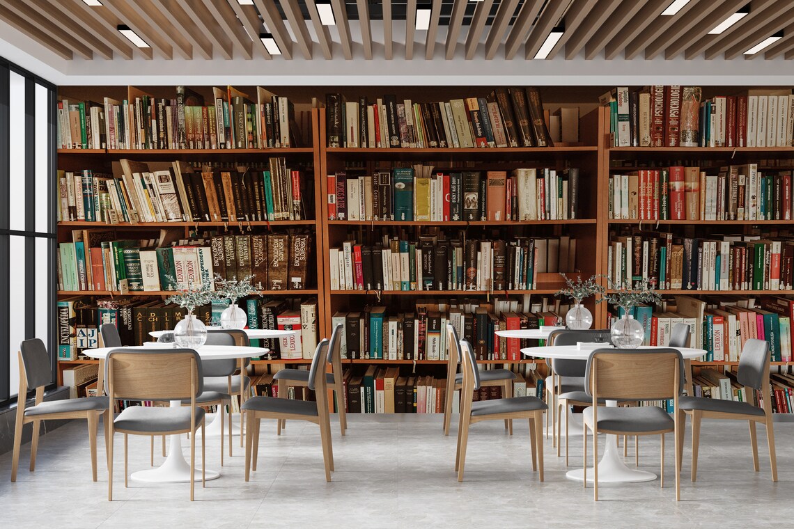 Book Wall Decor, Bookshelf Wall Paper, Bookshelf Photo Wall Poster ...