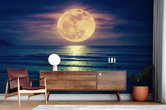 View Wall Paper Full Moon Landscape Wallpaper Sea and Moon - Etsy
