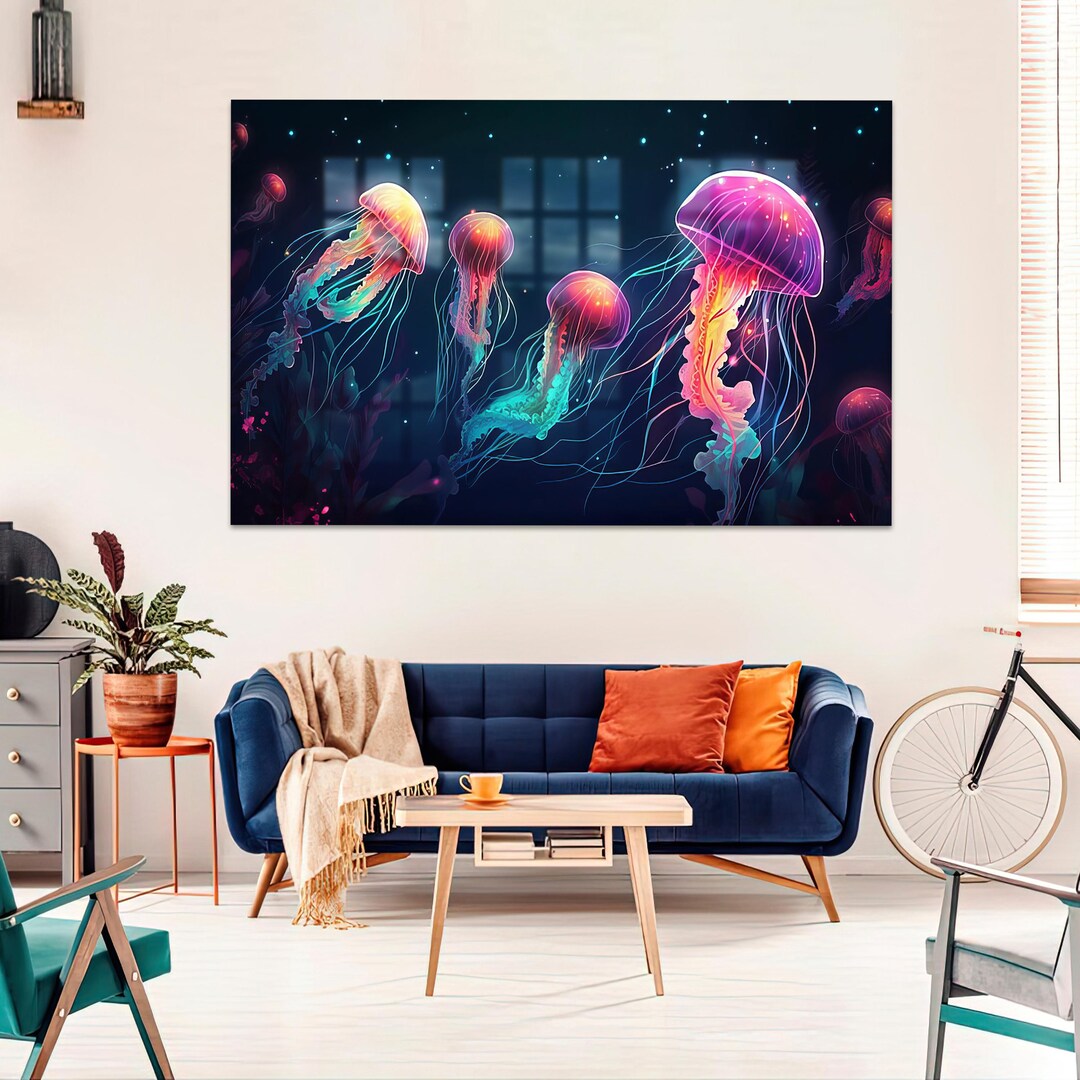 Jellyfish Design Wall Decor, Animal Glass Decor, Surreal Jellyfish Art ...