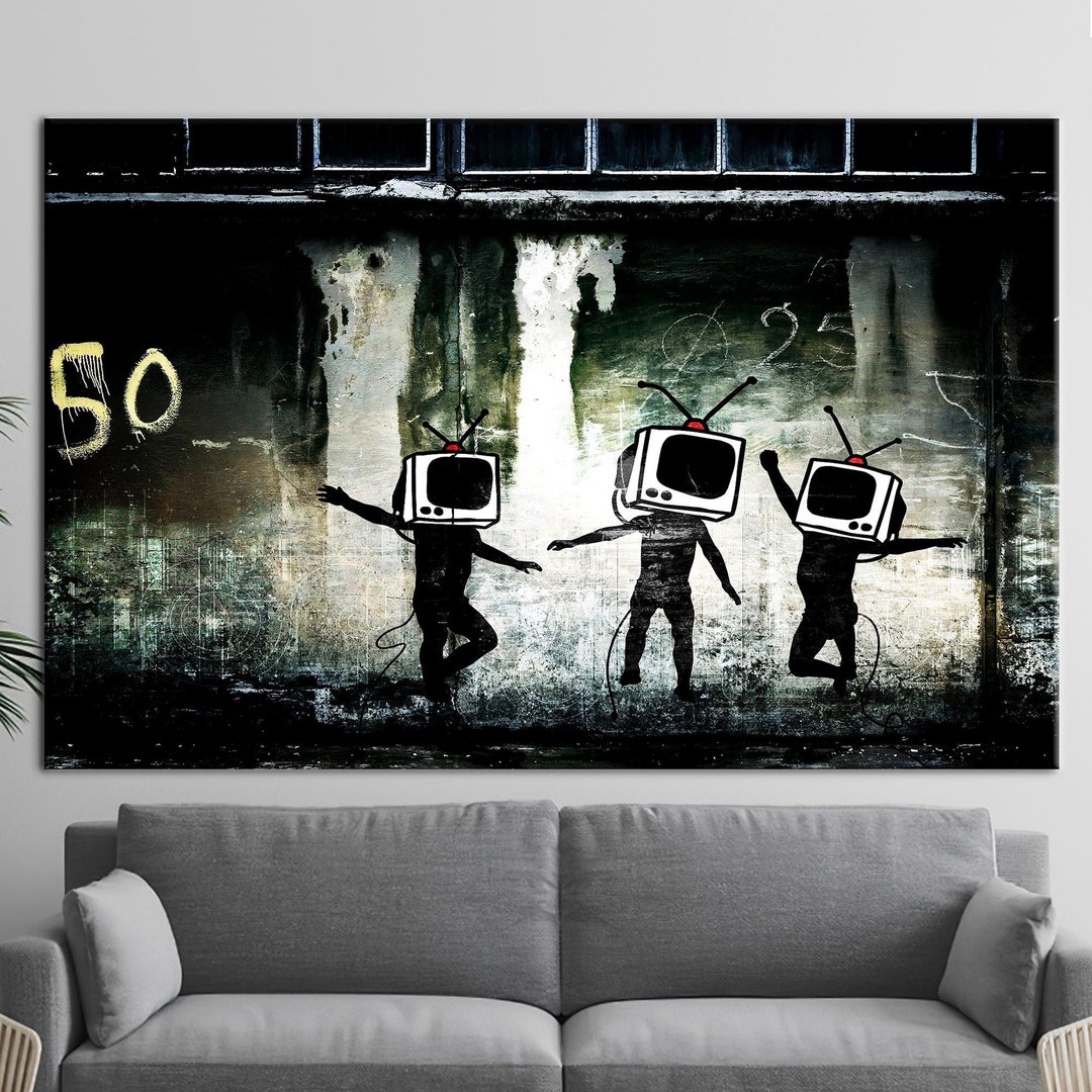 Banksy Dancing TV, Banksy TV Wall Art, Banksy Dancing People Artwork ...