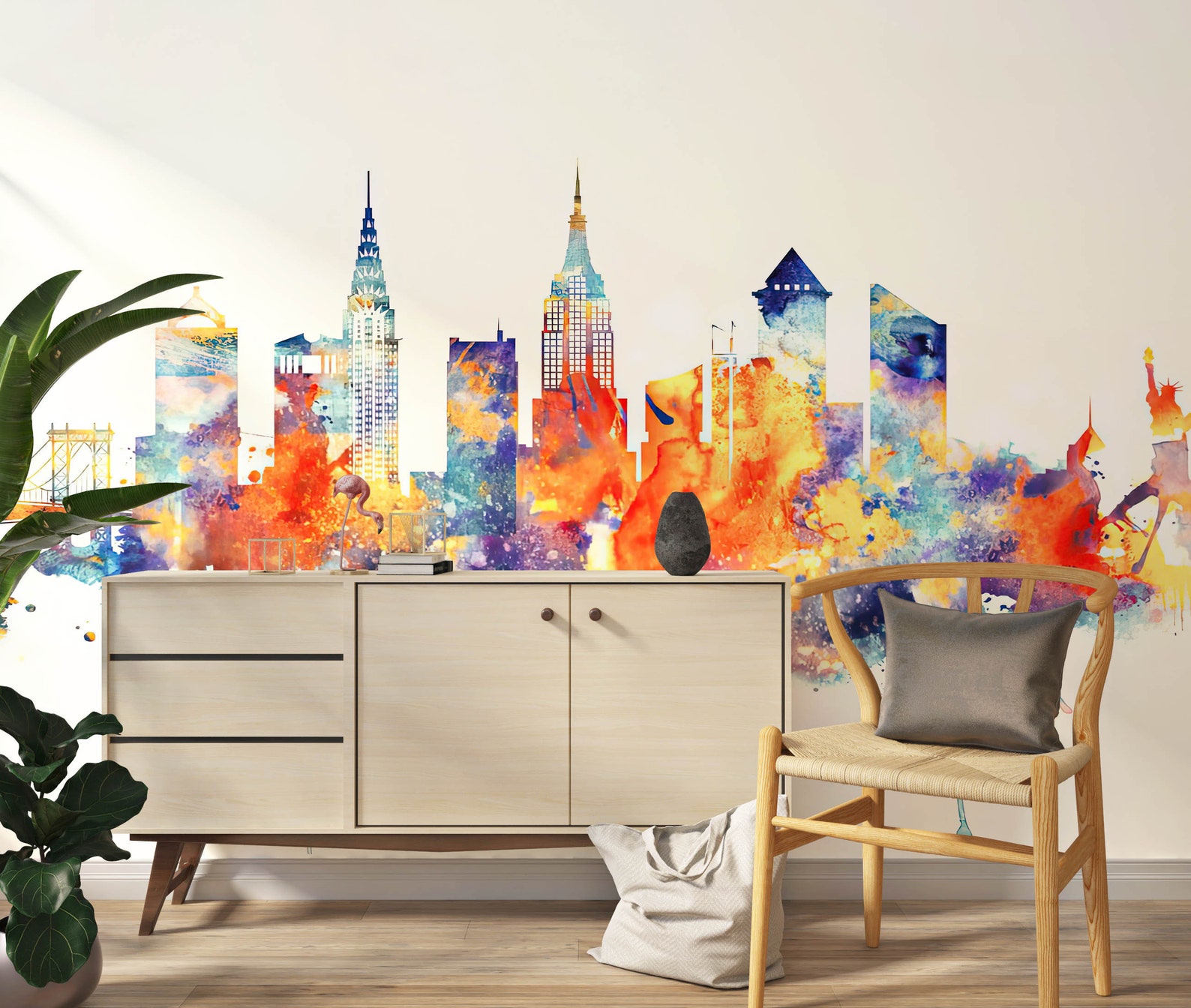 Cityscape Mural, Abstract Wall Mural, View Wall Poster, Landmark Wall ...