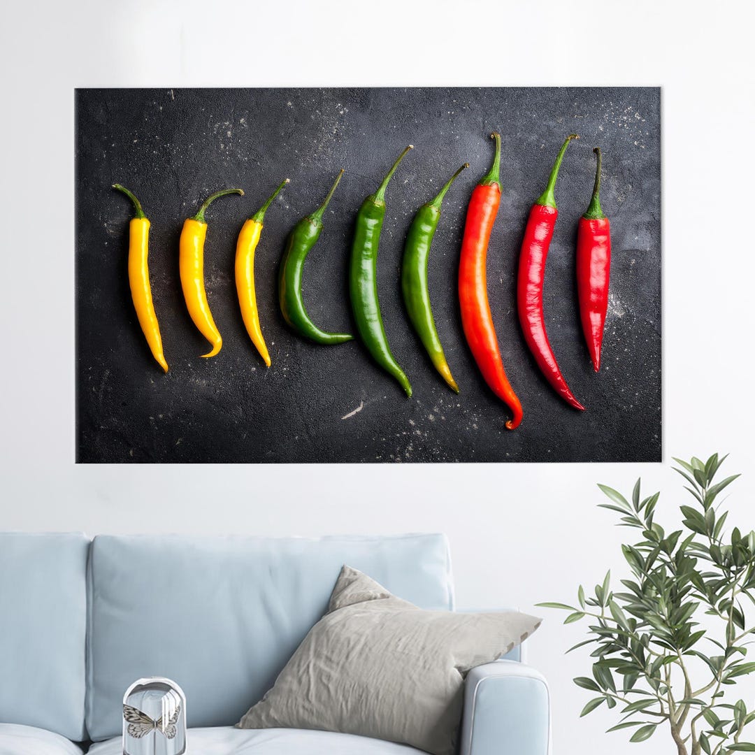 Pepper Printed, Modern Canvas Gift, Colorful Peppers Poster, Kitchen ...