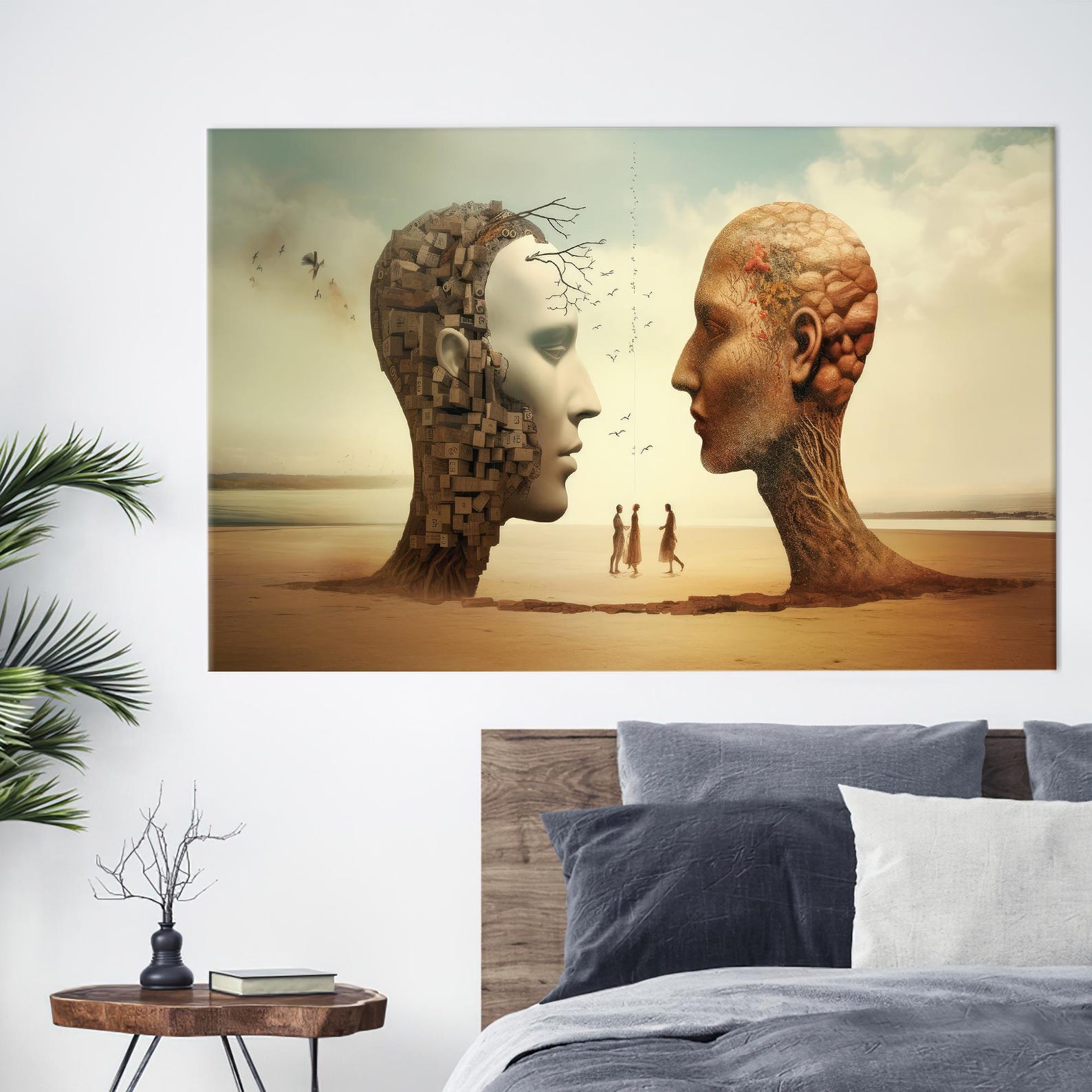 Large Wall Art, Surreal Heads Art Canvas, Skull Casles in the Desert ...