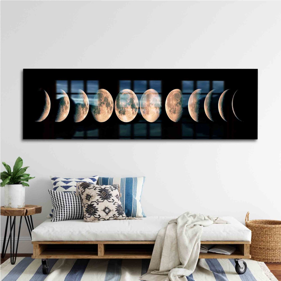 Glass Wall Decor, Wall Decoration, Tempered Glass, Moon Phases Wall Art ...
